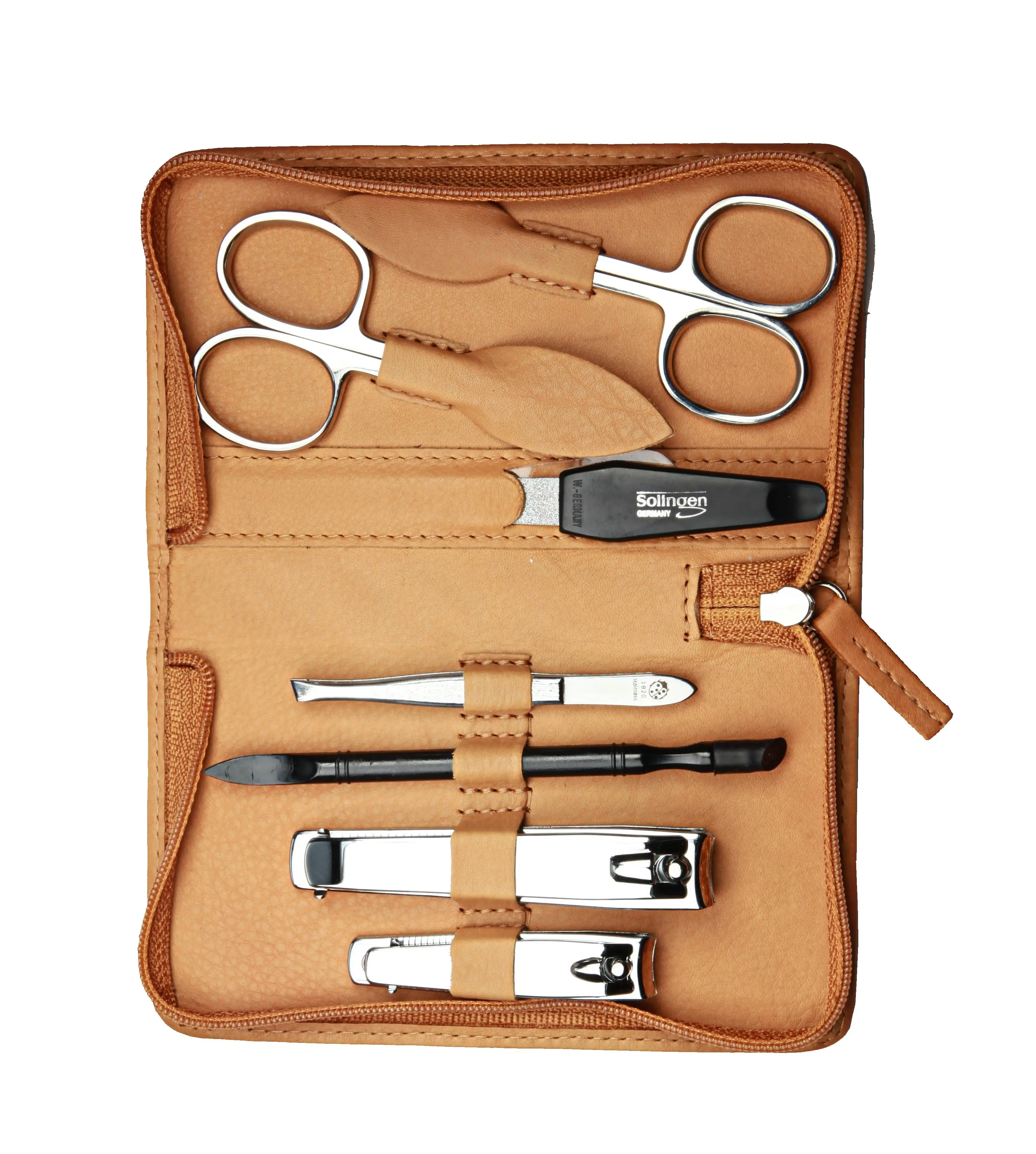 zippered manicure set: 7 implements, stainless steel, mirror-polished ...
